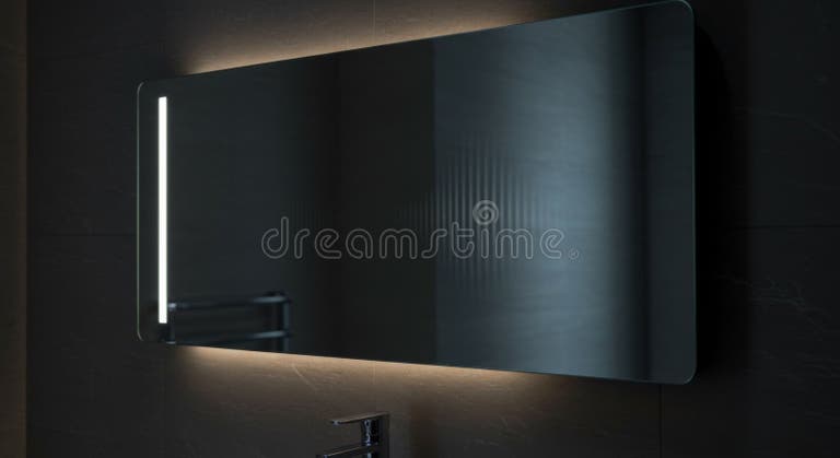 Modern Illuminated Rectangular Bathroom Mirror with LED Lighting Stock ...