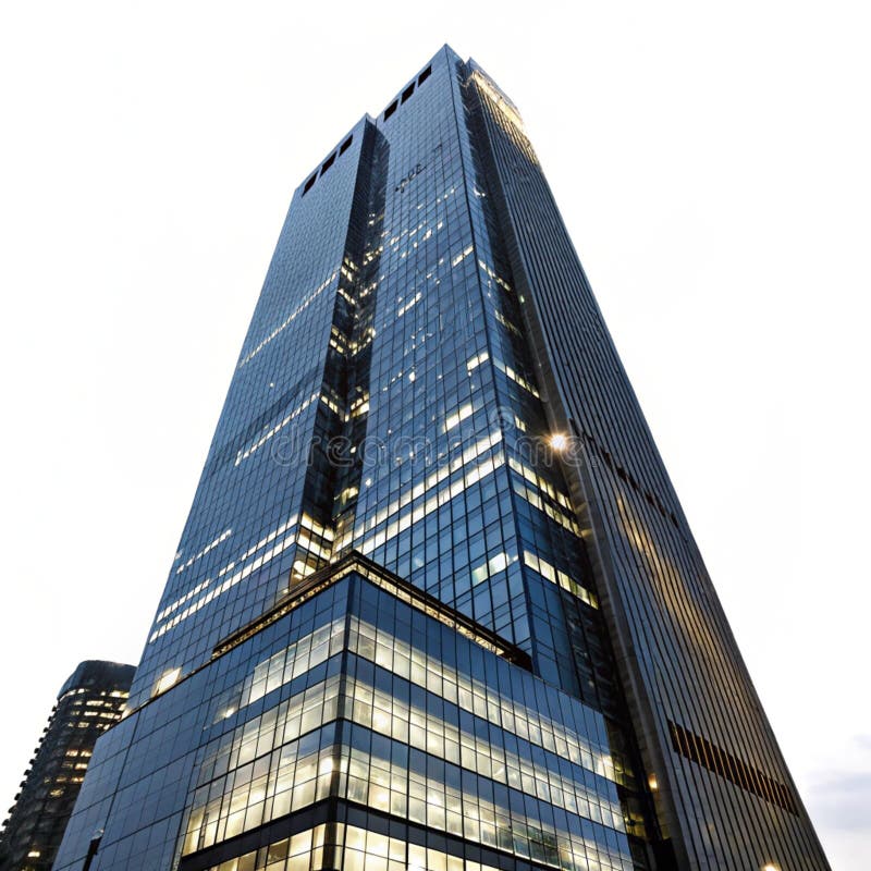 Illuminated Modern Skyscraper Isolated on White Background Stock ...