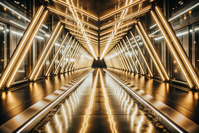 Modern Illuminated Tunnel, Reflecting Pathway, Futuristic Interior ...