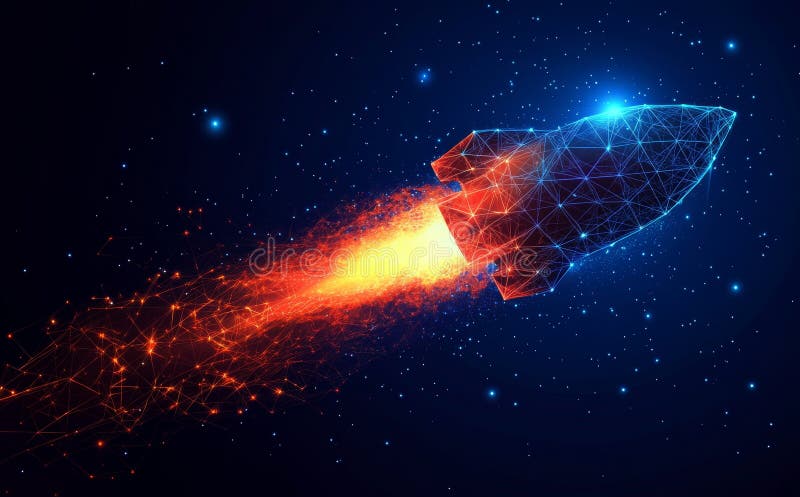 Modern Illustration of an Abstract Retro Rocket Made Up of Polygons ...