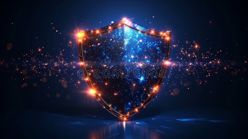 Modern Illustration on a Blue Background. Abstract Glowing Shield ...