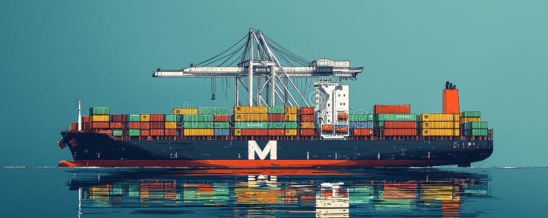 Modern Illustration of a Cargo Ship with Colorful Containers at Sea ...