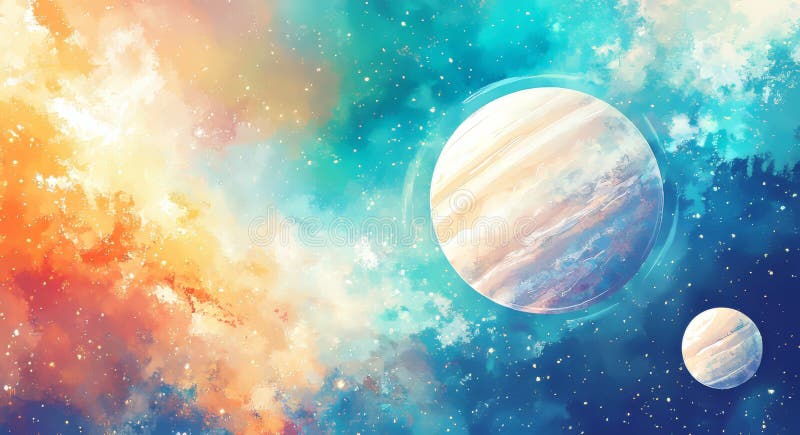 A Modern Illustration of a Celestial Alignment Including Planets, Stars ...