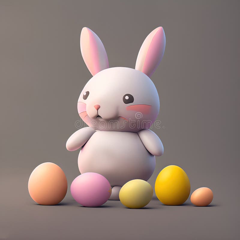 Modern Illustration of Cute Cartoon Rabbit with Easter Eggs. Easter ...