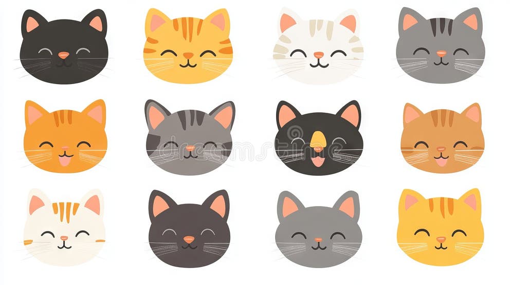 Modern Illustration of a Cute Cat. Set of Collection Illustrations ...