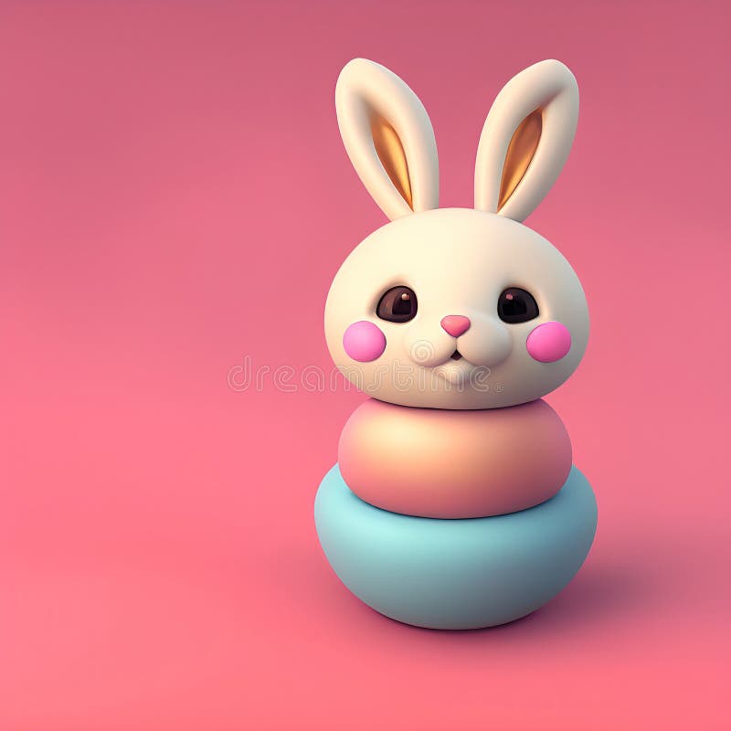 Modern Illustration of Cute Toy Rabbit on Pink Background. Easter Bunny ...