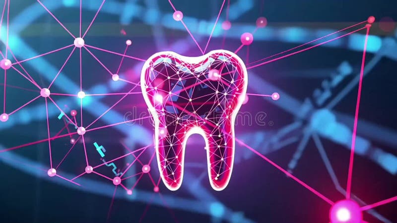 Illustration of 3D Red Tooth Innovation. Stomatology Symbol Low Polygon ...