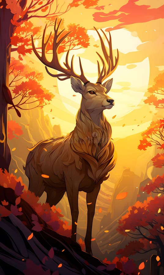 Modern Illustration of a Deer in an Autumnal Forest. Generative AI ...
