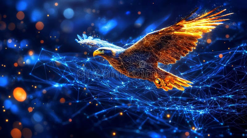 Modern Illustration of an Eagle in Flight Using Abstract Blue Polygonal ...