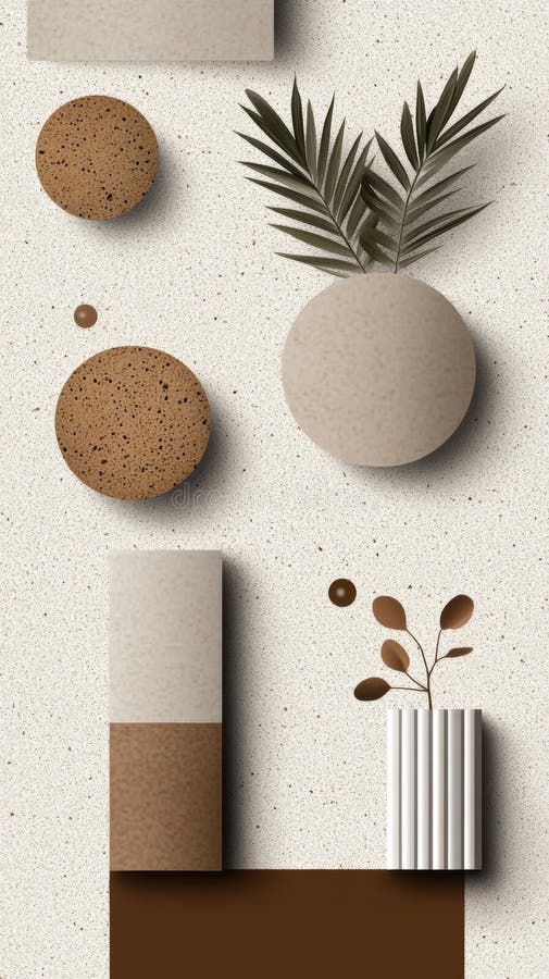 Modern Illustration Featuring Abstract Shapes and Textures in Mocha ...