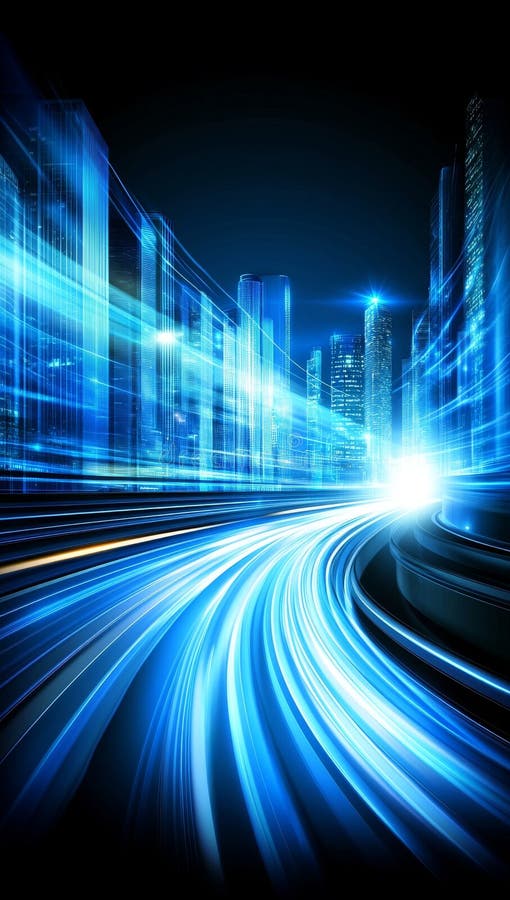 Modern Illustration Featuring Electric Blue Light Trails on a Curved ...