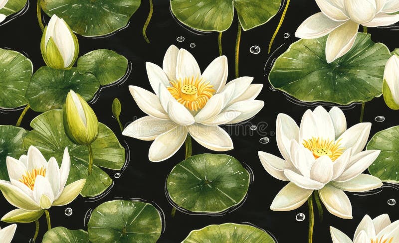 A Modern Illustration Featuring a Seamless Lotus Leaf Pattern with a ...