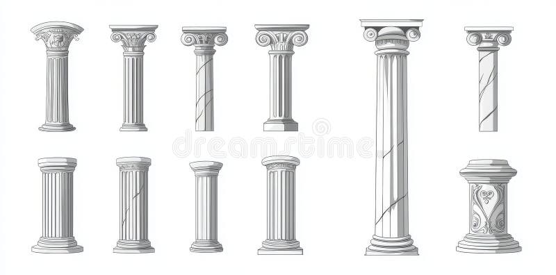 A Modern Illustration of a Greek and Roman Temple Facade Featuring ...