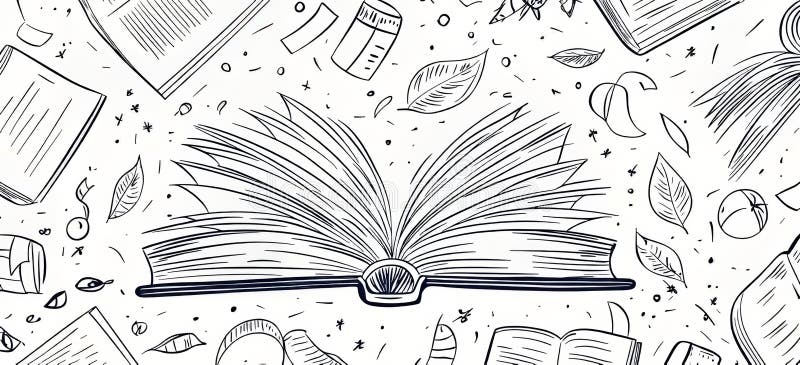 A Modern Illustration of a Hand-drawn Book Stack in a Doodle Style ...