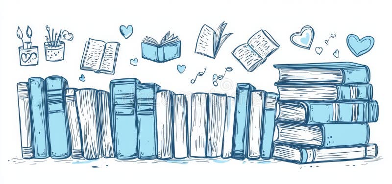 A Modern Illustration of a Hand-drawn Book Stack Sketch in a Doodle ...