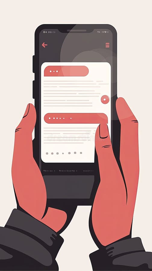 Modern Illustration of Hands Texting on a Smartphone Device Stock ...