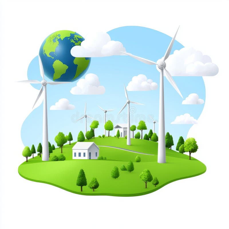 A Modern Illustration of Landscape Wind Turbines - Renewable Energy ...