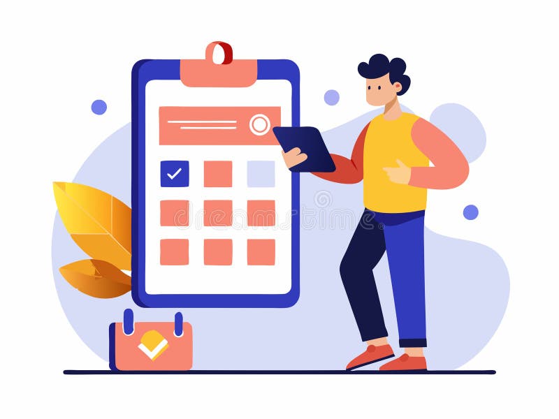 Task Management Illustration Man with Digital Checklist Stock Vector ...