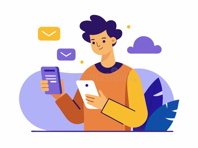 Man Checking Email on Multiple Devices Illustration Stock Vector ...