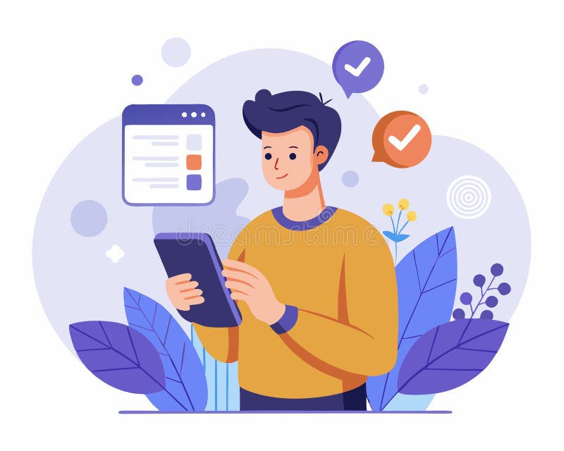 Online Survey Illustration Man Completing Feedback Form Stock Vector ...