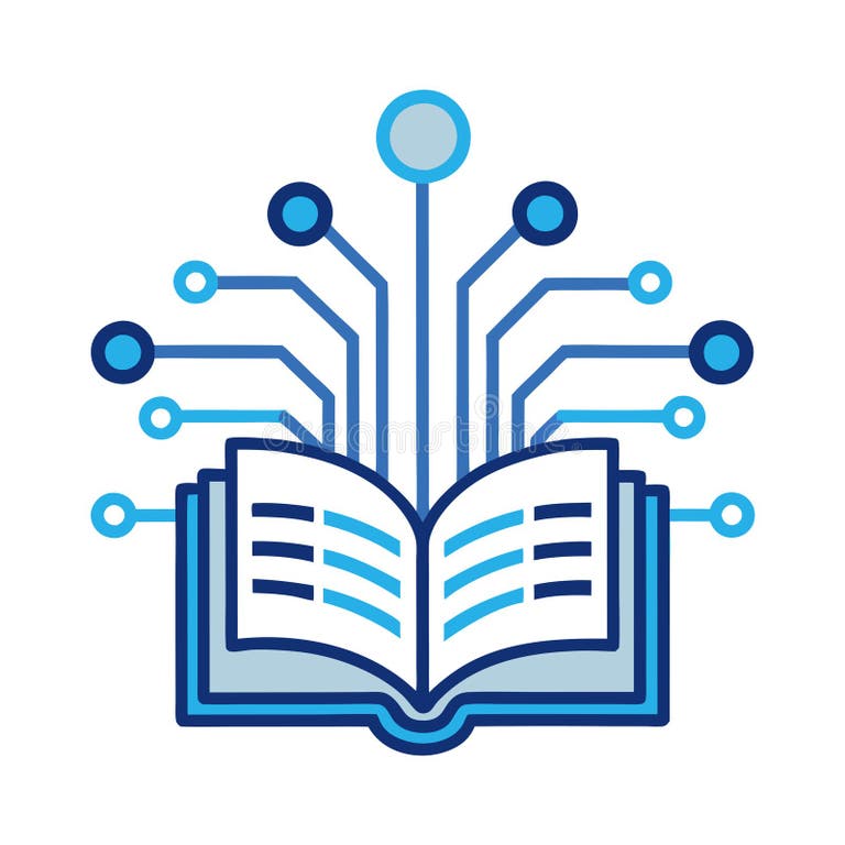Digital Learning Icon: Open Book with Digital Network Connection ...