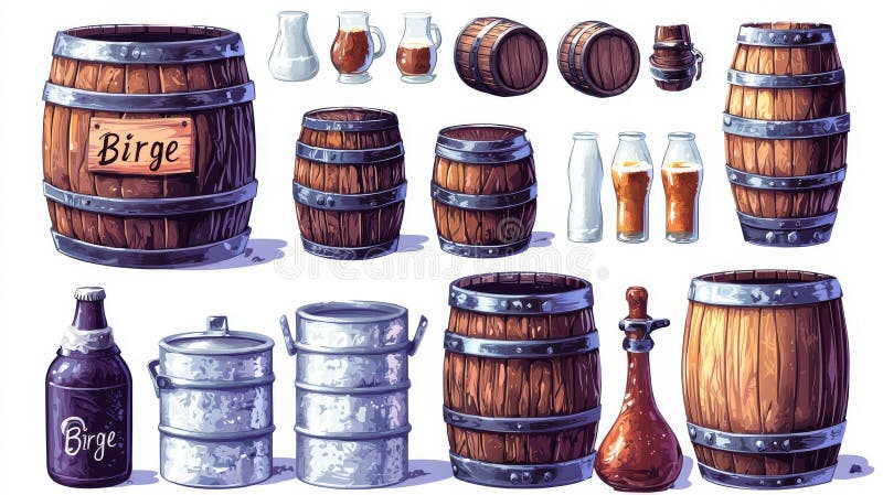 The Modern Illustration Shows a Set of Liquid Containers Including ...