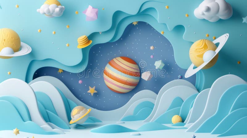 A Modern Illustration of the Solar System in Paper Art Style Stock ...