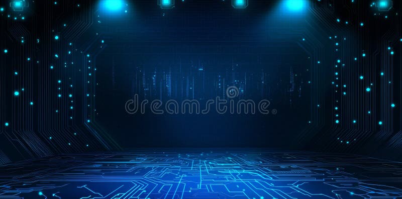 Modern Illustrations in a Futuristic Technology Hall with a Hi-tech ...