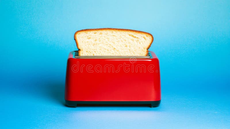 In this Modern Image, a Red Toaster Holds Toasted Bread Against a Blue ...