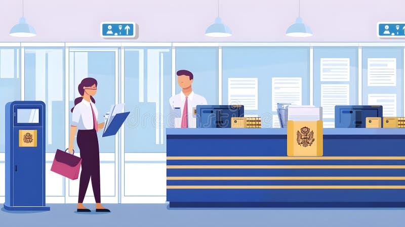 Immigration Officer Verifying Travel Documents Stock Illustration ...