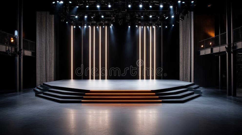 Modern Indoor Auditorium with Illuminated Stage and Ambient Lighting ...