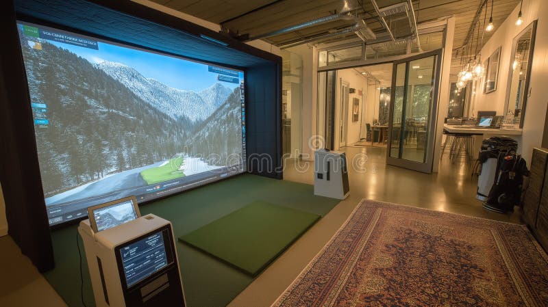 Modern Indoor Golf Simulator Curved Screen High Tech Training Setup ...
