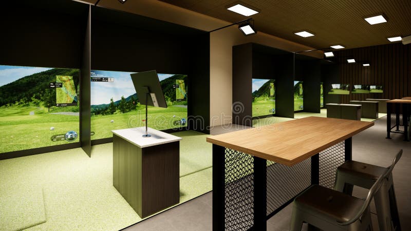 Modern Indoor Golf Simulator in 3D, Featuring a Hitting Station ...