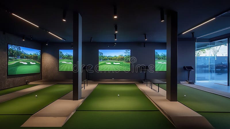 Modern Indoor Golf Simulator Setup with Large Screens Stock Photo ...