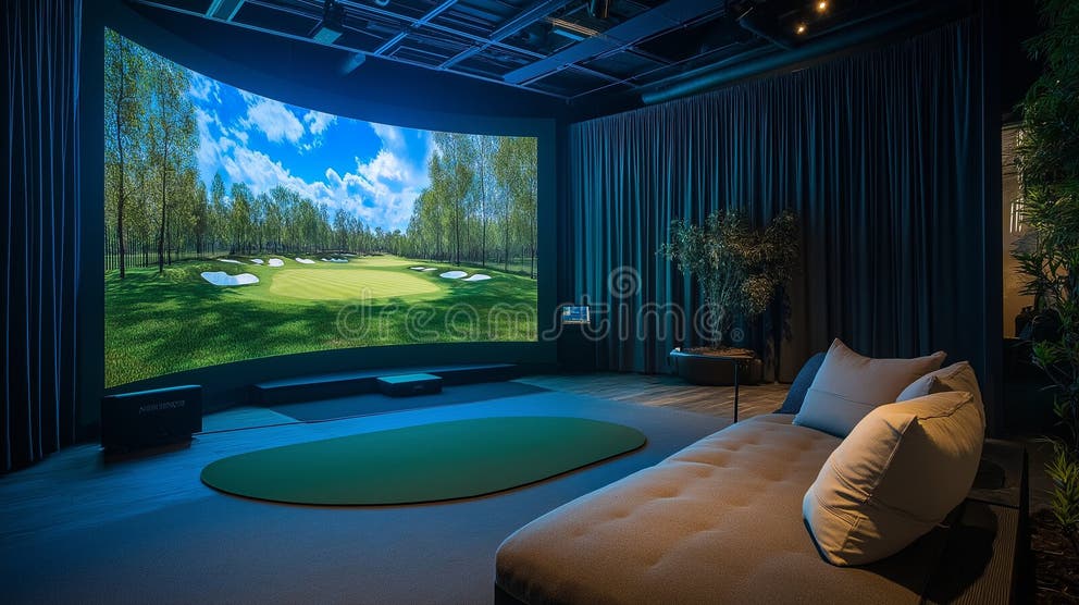 Modern Indoor Golf Simulator Setup with a Stunning Virtual Landscape ...