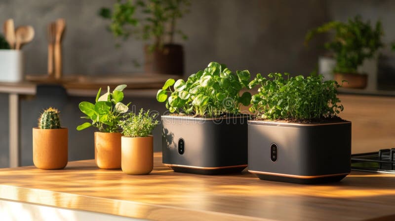 Modern Indoor Herb Garden on Kitchen Counter Stock Illustration ...
