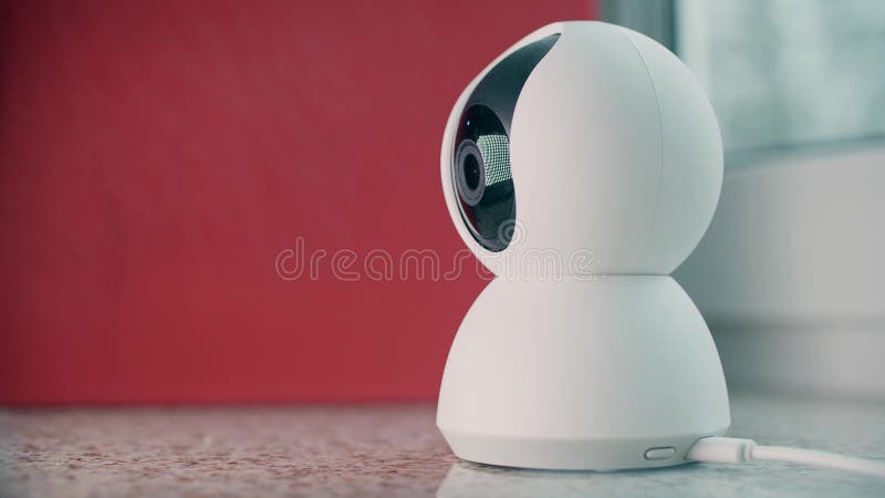 Modern Indoor Home Security Camera in Action, Close-up Shot Stock Photo ...
