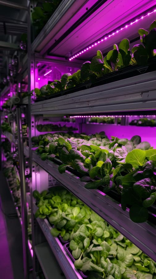Modern Indoor Hydroponic Farming with LED Lighting Stock Illustration ...