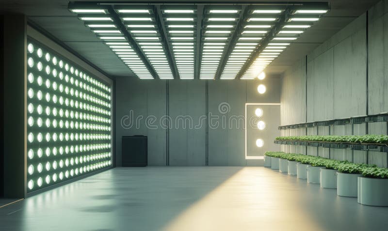 Modern Indoor Hydroponic Farming Setup with LED Lighting and Plant ...