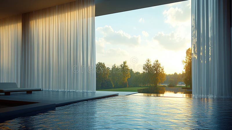 Modern Indoor Pool with Panoramic Views. Tranquil Spa-like Interior ...