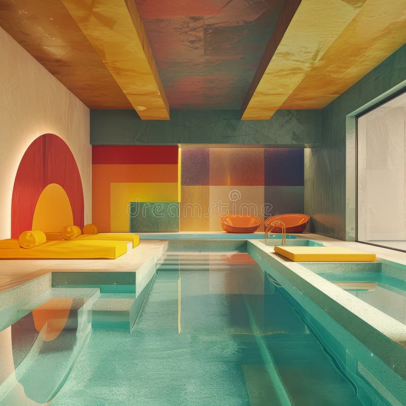 Indoor Swimming Pool Colorful Walls Geometric Design Stock Photos ...