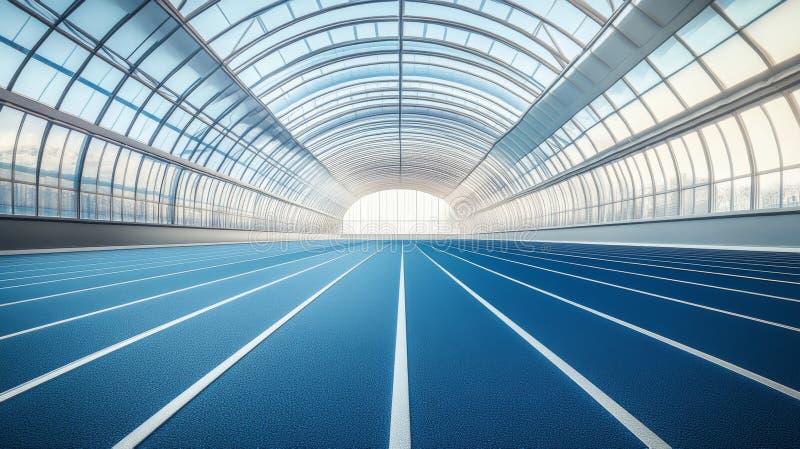 Modern Indoor Running Track Featuring Futuristic Architecture Stock ...
