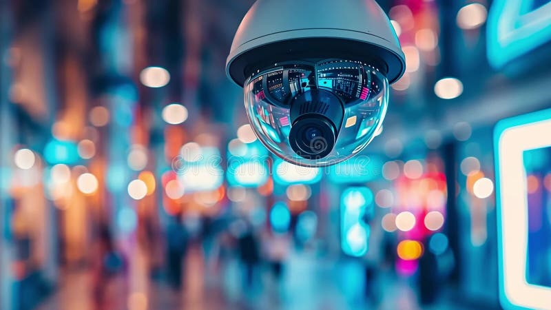 Modern Indoor Security Camera, Cctv Dome in Blur Background for ...