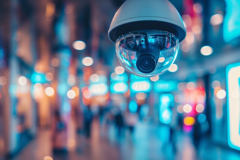 Modern Indoor Security Camera, Cctv Dome in Blur Background for ...