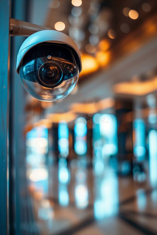 Modern Indoor Security Camera, Cctv Dome in Blur Background for ...