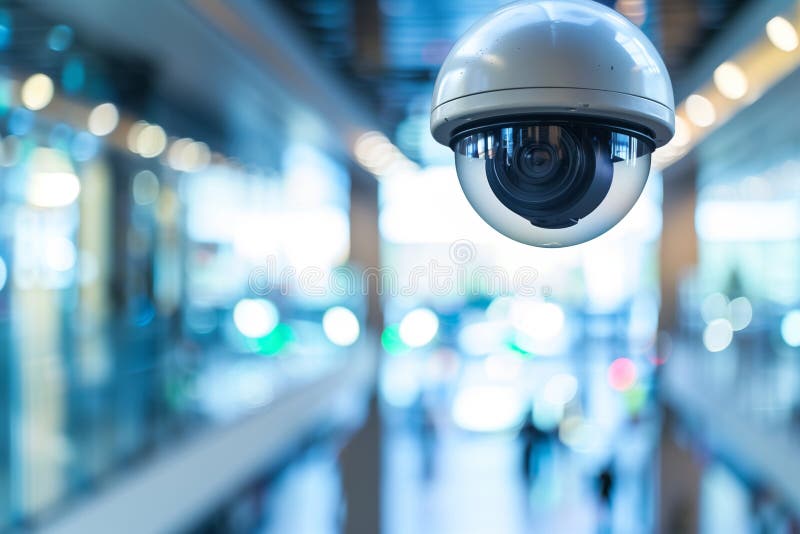 Modern Indoor Security Camera, Cctv Dome in Blur Background for ...