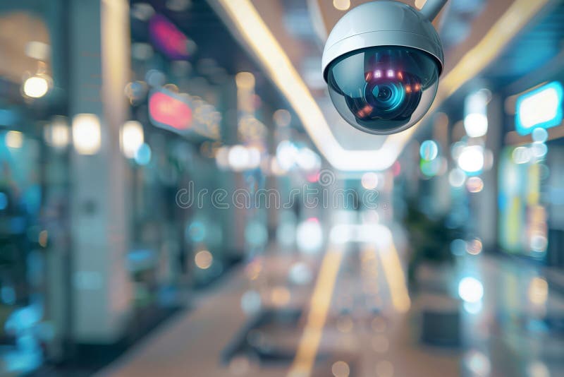 Modern Indoor Security Camera, Cctv Dome in Blur Background for ...