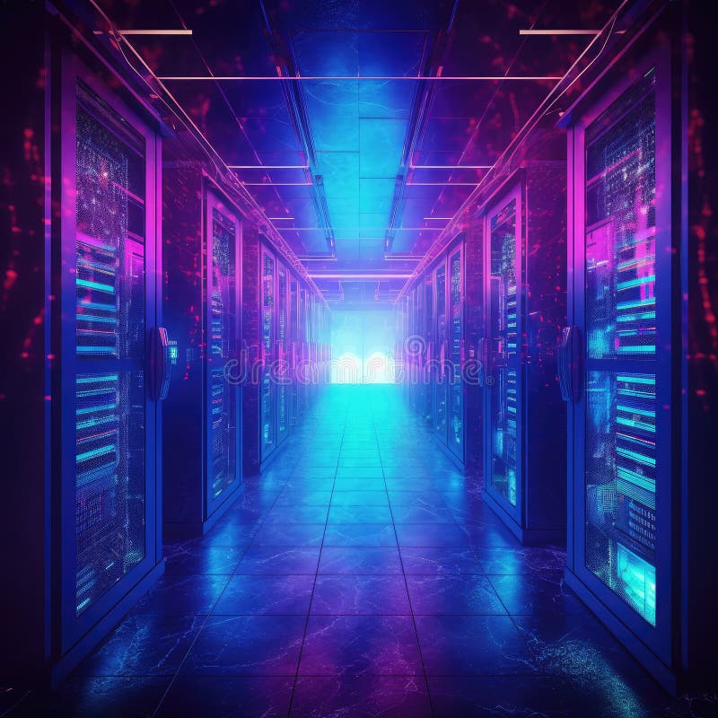 Modern Indoor Server Room Data Center. Connection and Cyber Network on ...