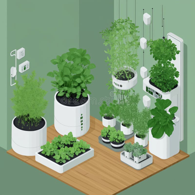 Modern Indoor Smart Vertical Garden with Various Herbs and Plants in ...