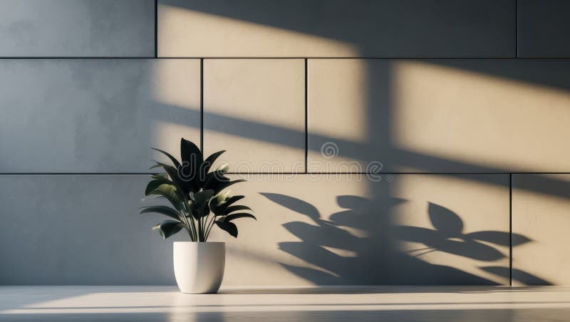 Modern Indoor Space Featuring a Potted Plant and Textured Wall Panels ...